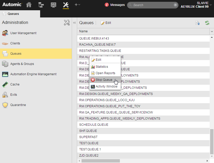 Queues starten, stoppen und modifizieren